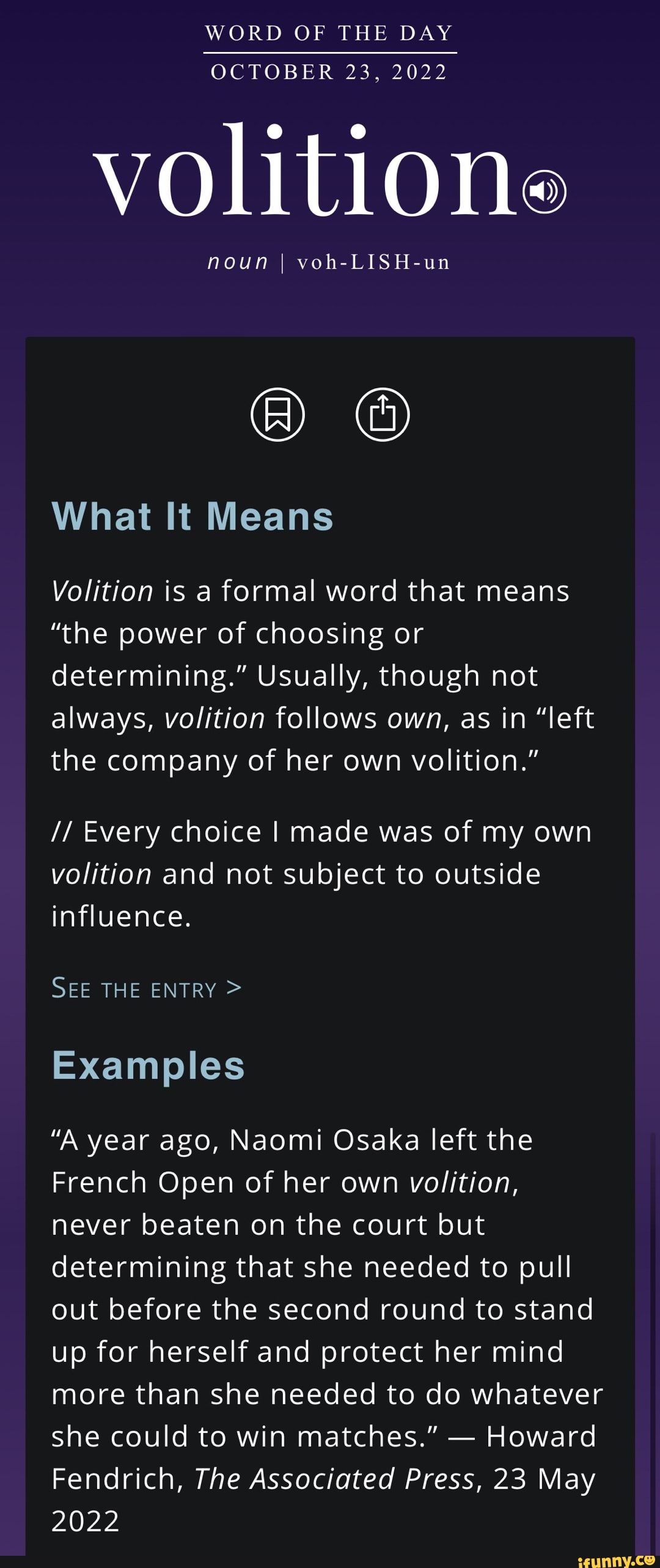 WORD OF THE DAY OCTOBER 23, 2022 volitione noun I voh-LISH-un What It ...