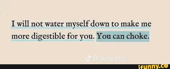 I will not water myself down to make me more digestible for you. You ...