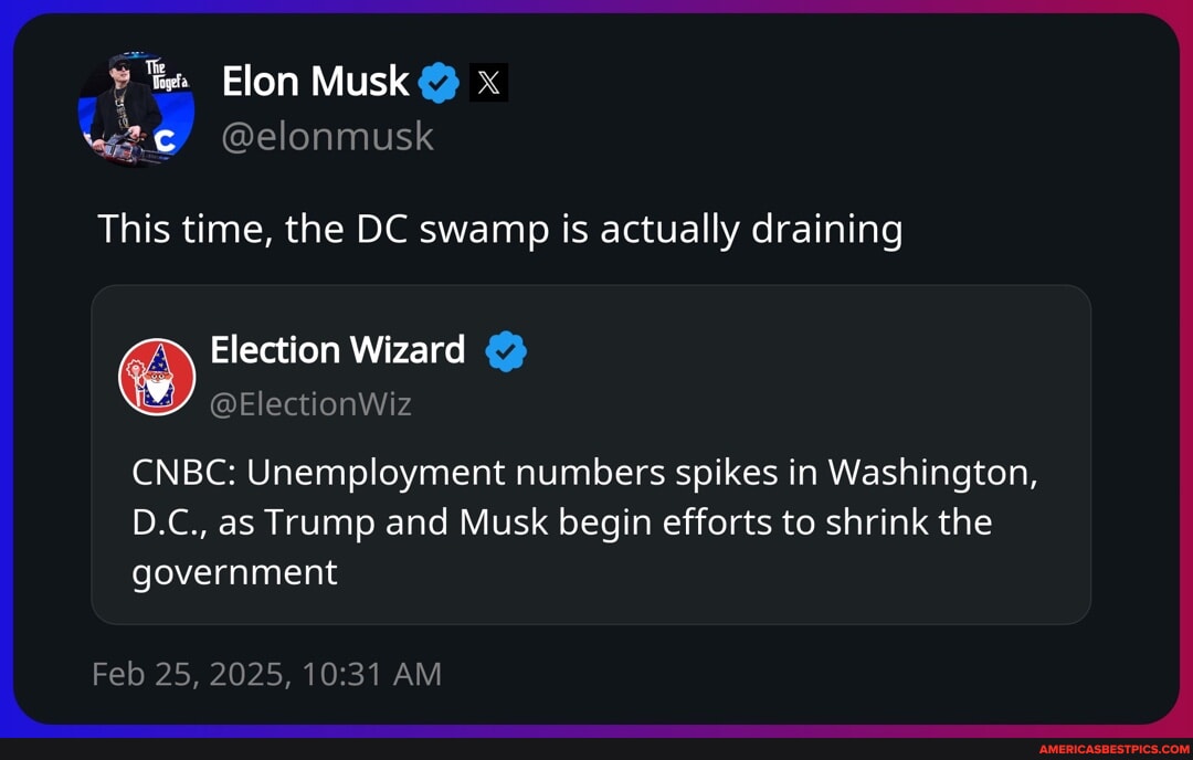Elon Musk x wee/ @elonmusk This time, the DC swamp is actually draining ...