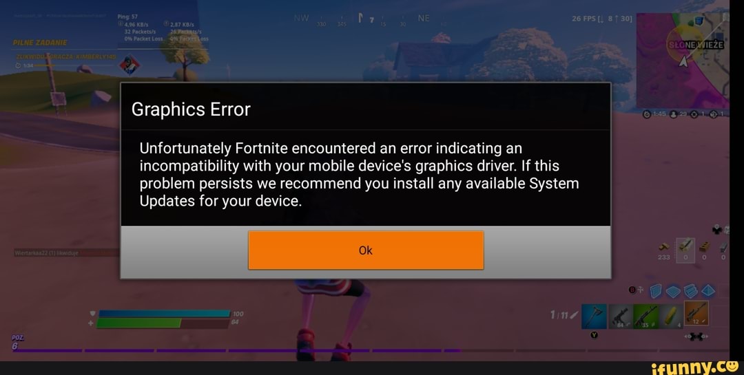 Graphics Error Unfortunately Fortnite encountered an error indicating ...