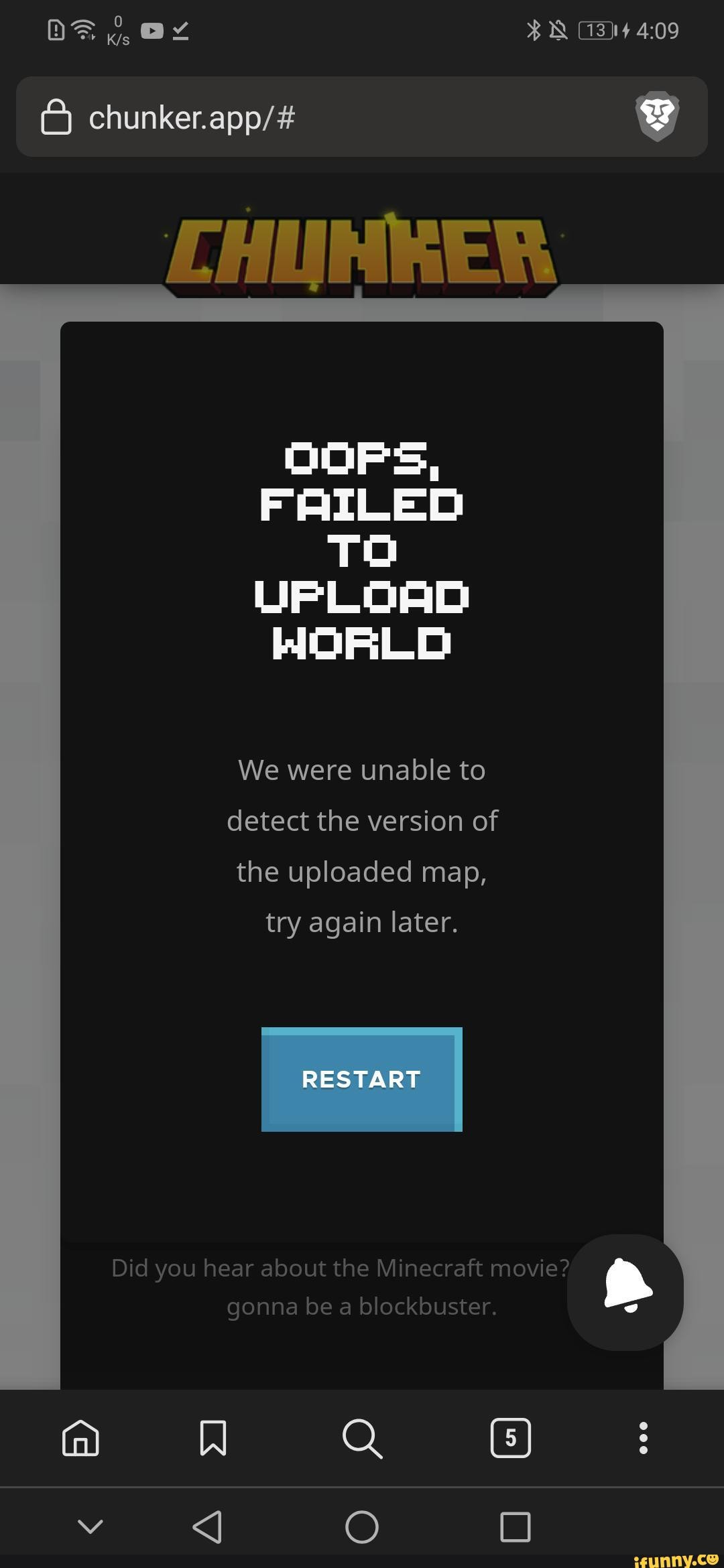 Chunker.app/# CHUNKER OOPS, FAILED TO UPLOAD We were unable to detect the version of the ...