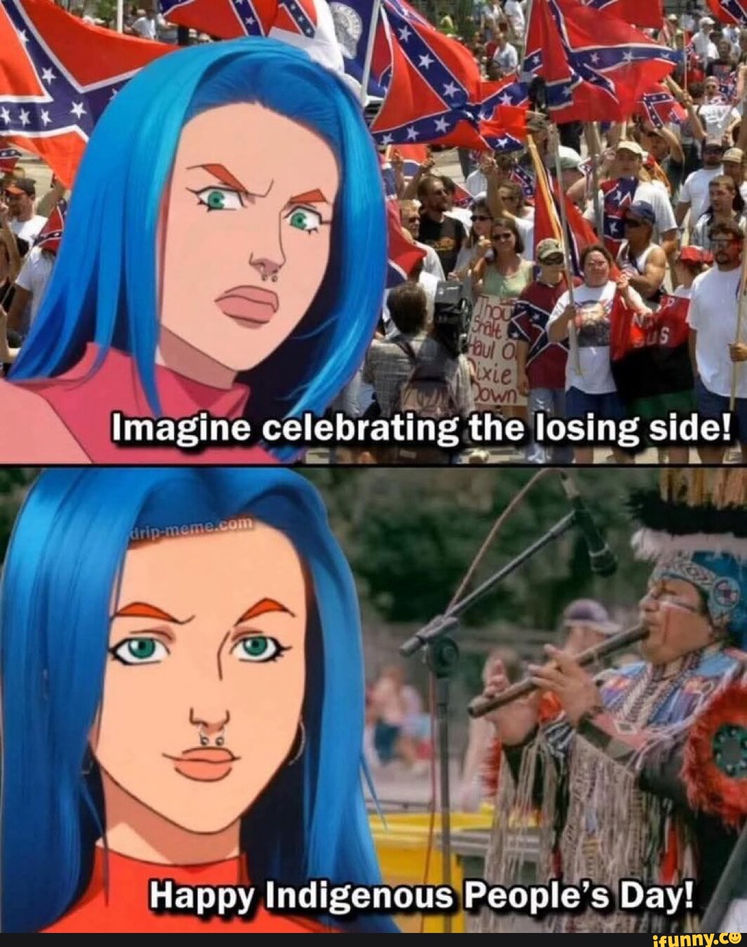 De lnagine celebrating the losing side! Happy Indigenous People's Day ...