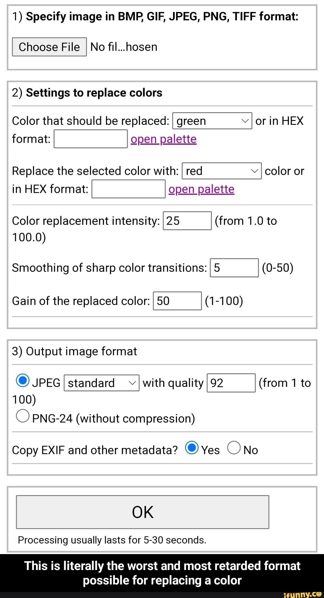 1) Specify image in BMP GIF, JPEG, PNG, TIFF format: Choose File I No ...