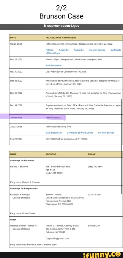 Brunson Case supremecourt.gov Pion Appand Appendin saniccatete aver Uo ...