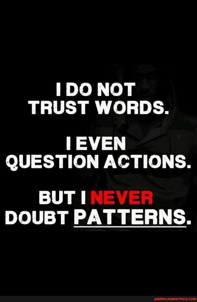 DO NOT TRUST WORDS. EVEN QUESTION ACTIONS. BUT I DOUBT PATTERNS ...