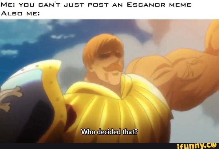ME: YOU CAN'T JUST POST AN ESCANOR MEME ALSO ME: Who decided that? - iFunny