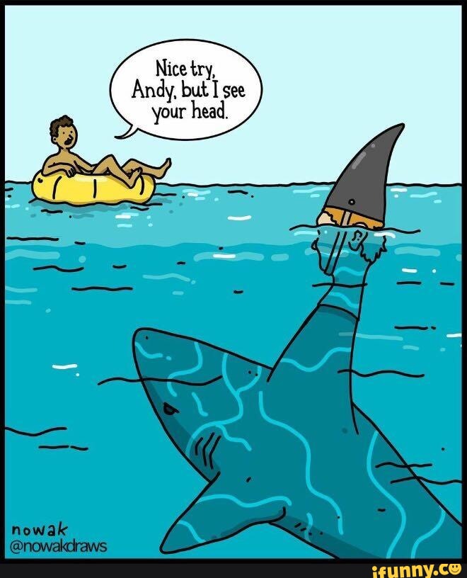 Nice try, Andy, but I see your head. - iFunny