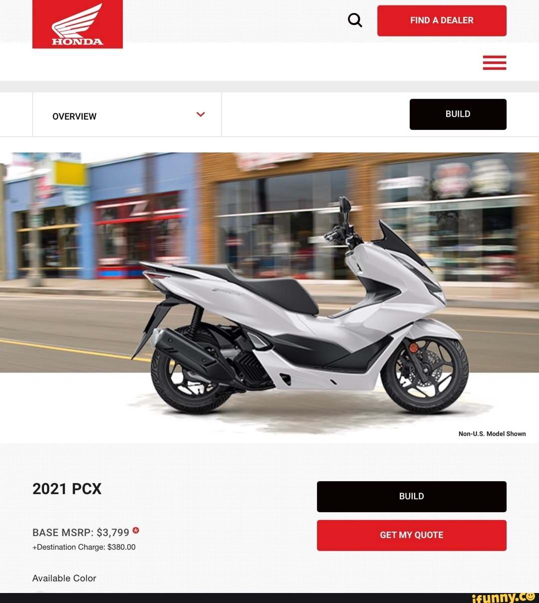 HONDA OVERVIEW BUILD Non-U.S. Model Shown BUILD. FIND A DEALER 2021 PCX ...