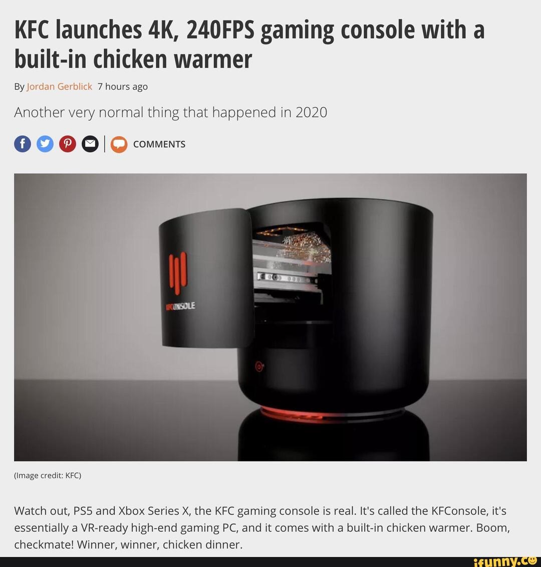 KFC launches 240FPS gaming console with a built-in chicken warmer By ...