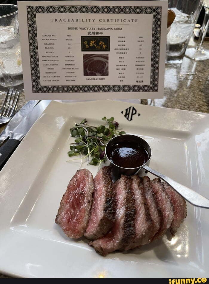 TRACEABILITY CERTIFICATE 'BUSHU WAGYU BY HASEGAWA FARM - iFunny