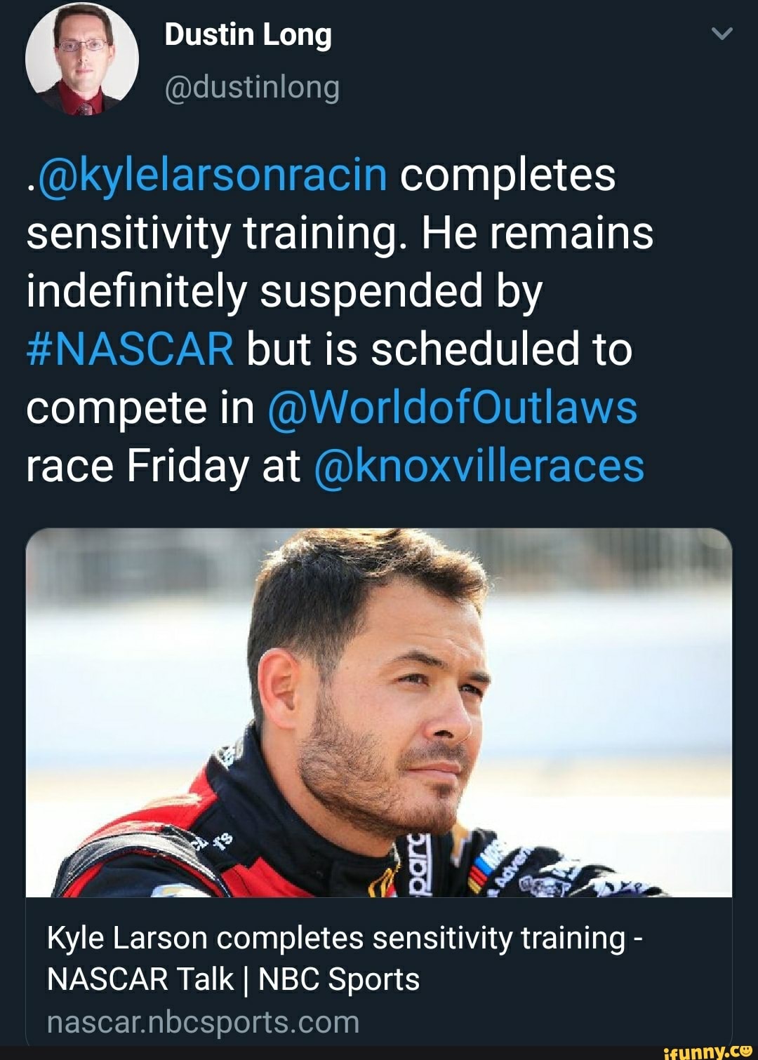 (5 Dustin Long Vv y @dustinlong .@kylelarsonracin completes sensitivity ...