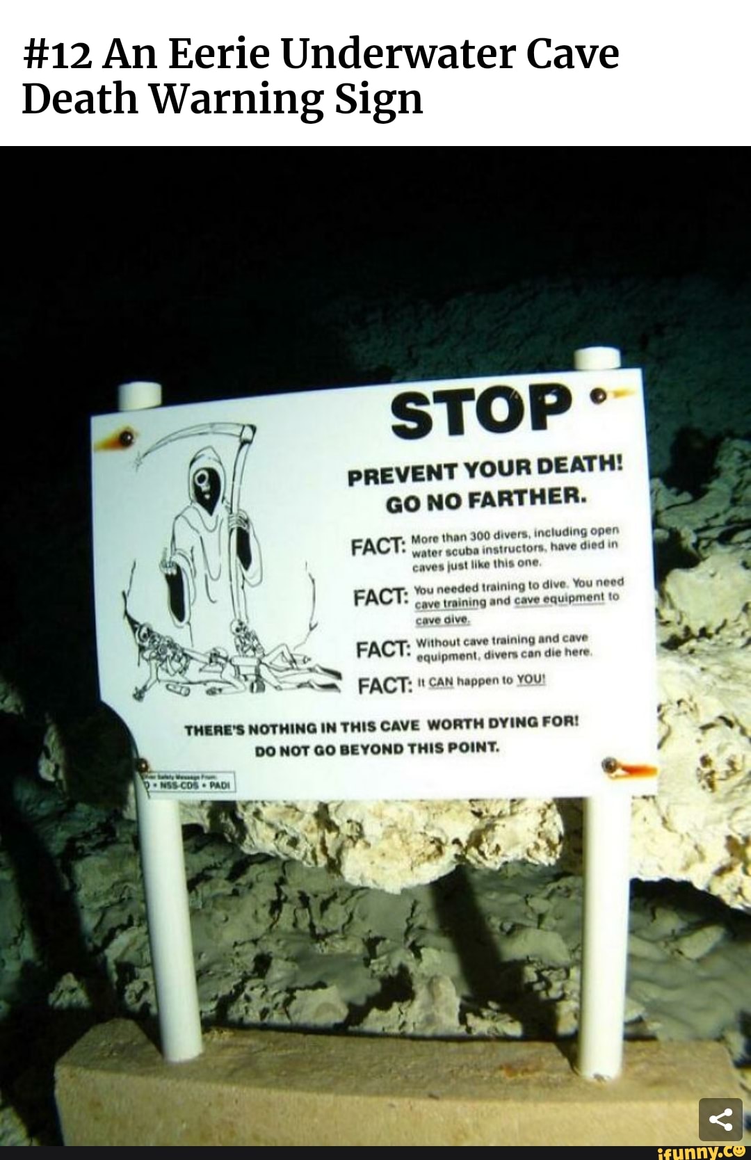 #12 An Eerie Underwater C av Death Warning Sign STOP PREVENT YOUR DEATH ...