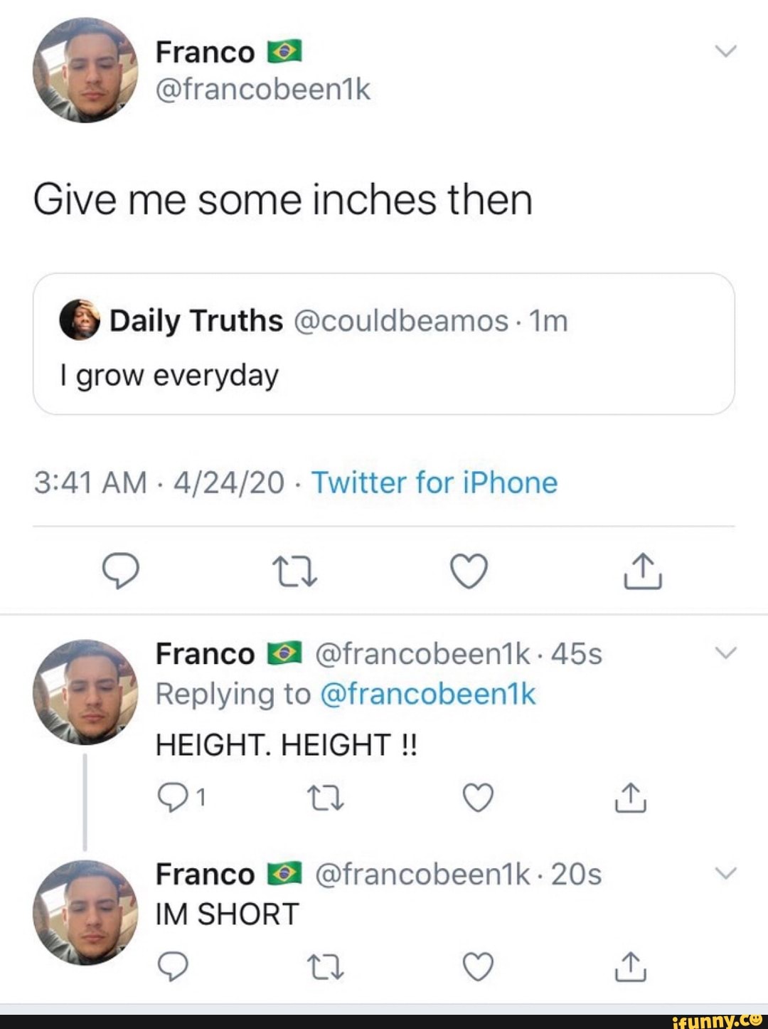 Give me some inches then 6 Daily Truths @couldbeamos 1m I grow everyday ...