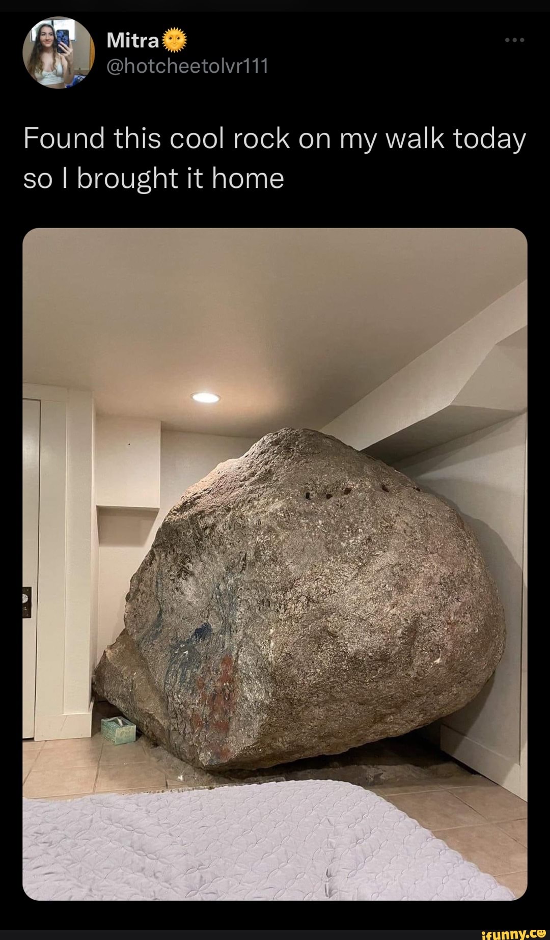 Mitra Found this cool rock on my walk today so I brought it home - iFunny