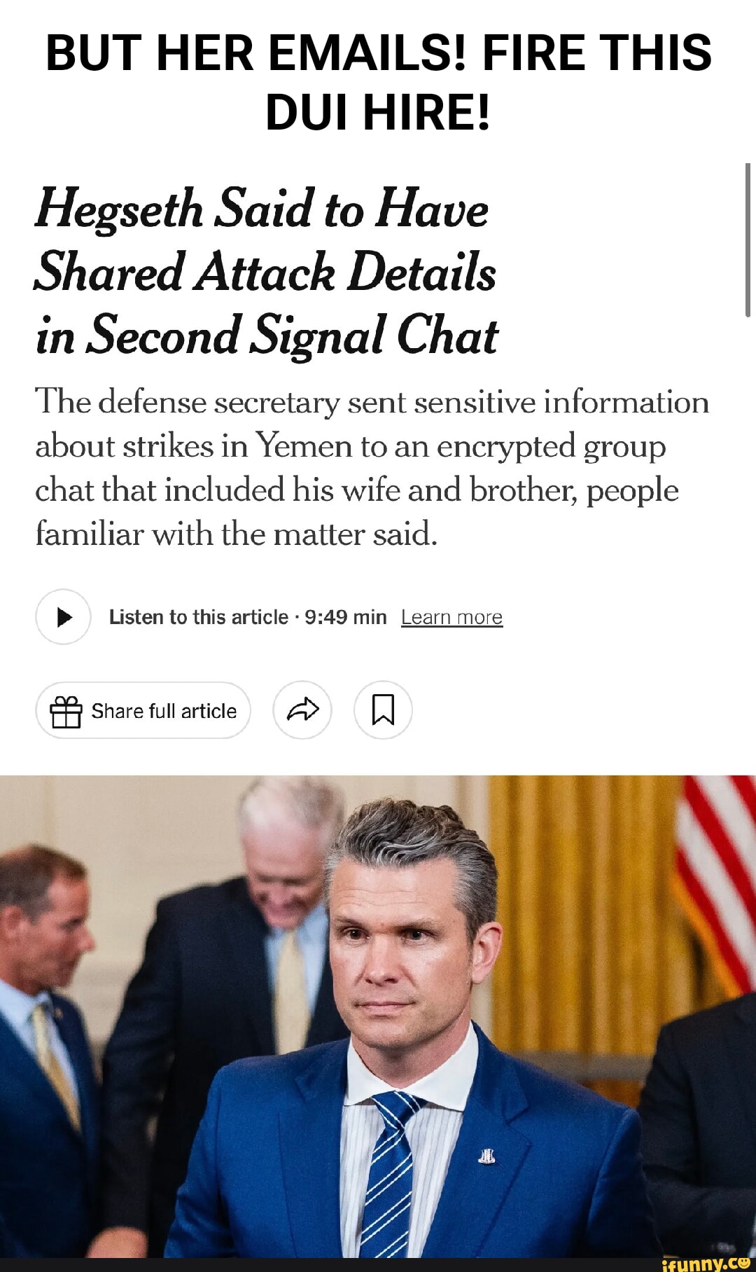 BUT HER EMAILS! FIRE THIS DUI HIRE! Hegseth Said to Have Shared Attack ...