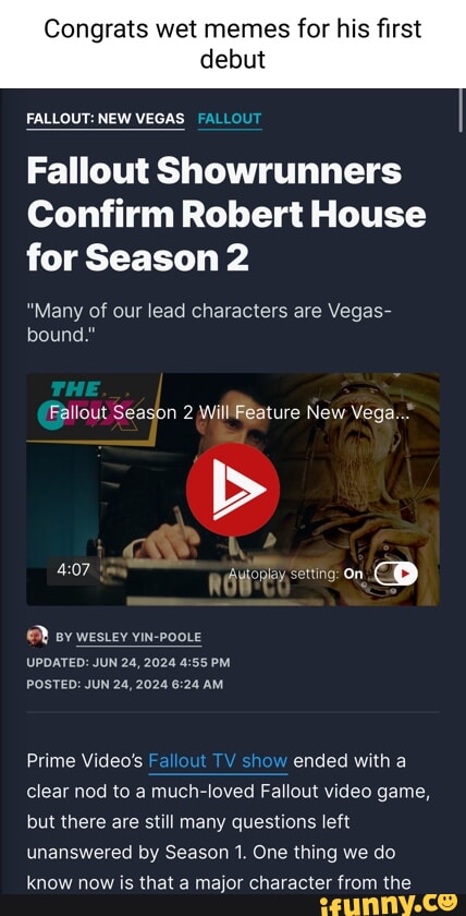 Congrats wet memes for his first debut FALLOUT: NEW VEGAS FALLOUT ...