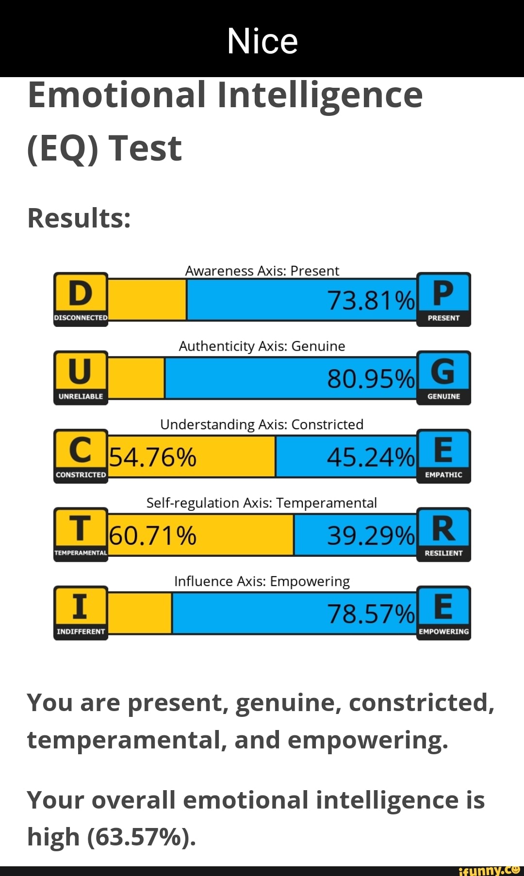 Nice Emotional Intelligence (EQ) Test Results: Awareness Axis: Present ...