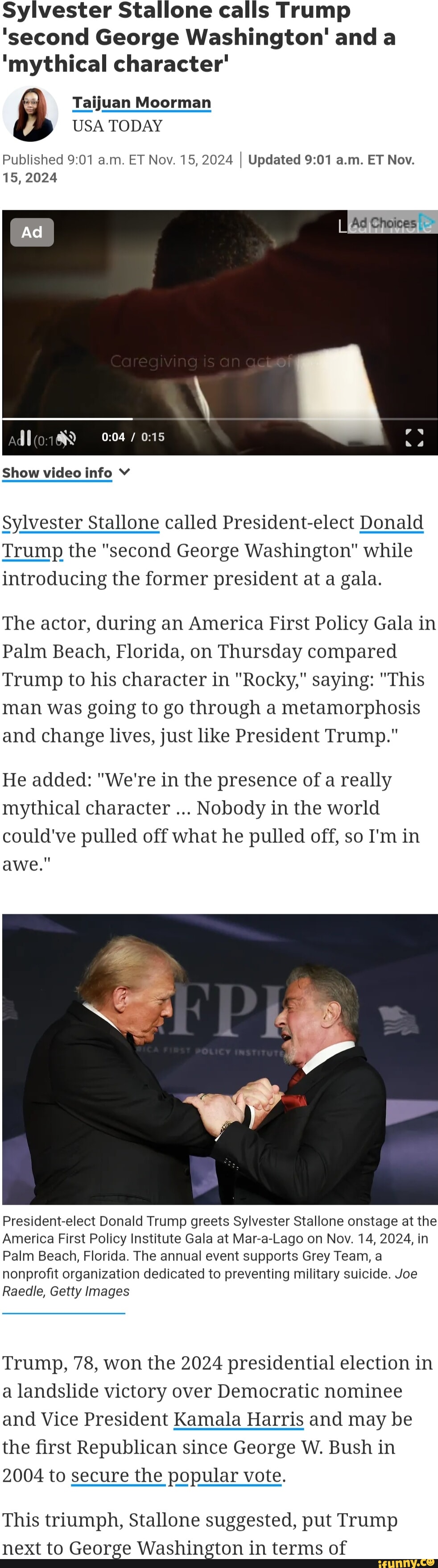 Sylvester Stallone calls Trump 'second George Washington' and a ...