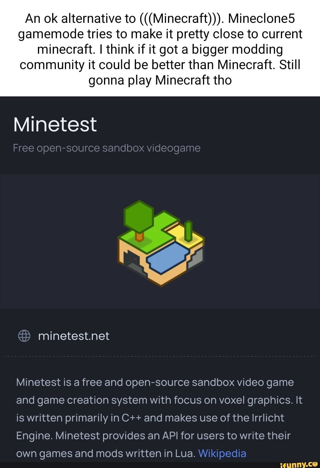 An Ok Alternative To Minecraft Mineclone5 Gamemode Tries To Make