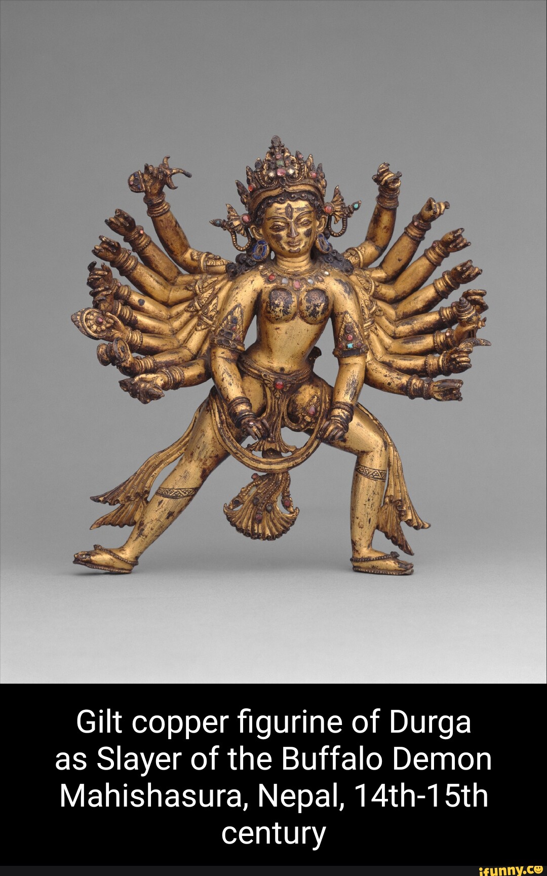 Gilt copper figurine of Durga as Slayer of the Buffalo Demon ...