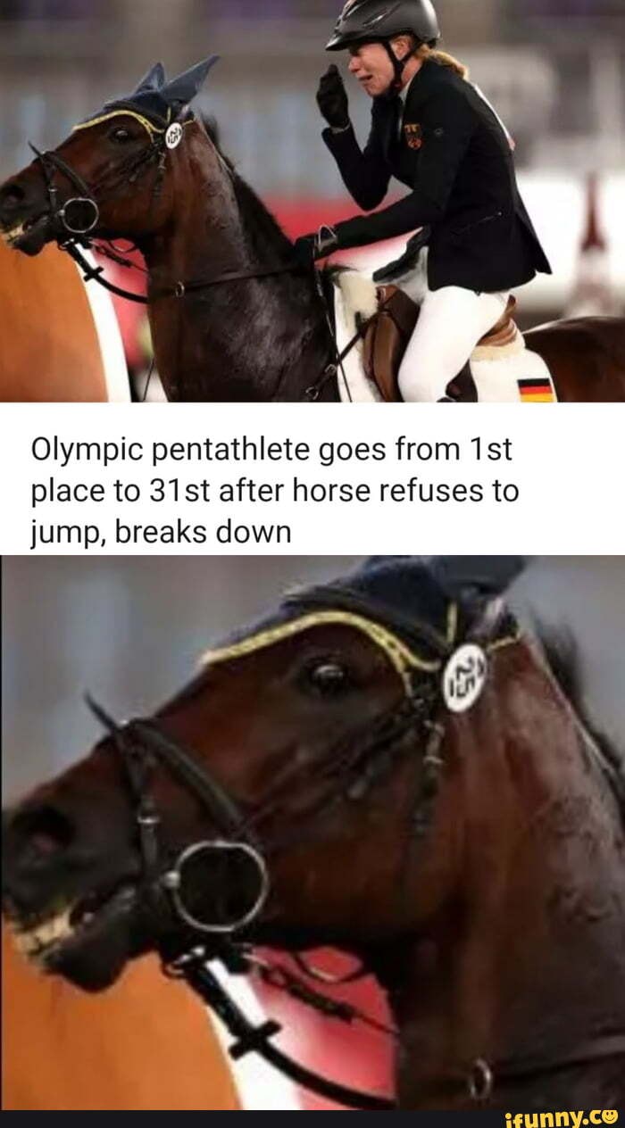 Olympic pentathlete goes from place to 31st after horse refuses to jump ...