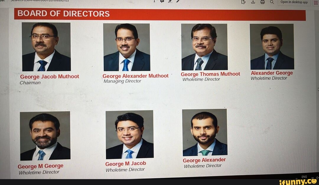 BOARD OF DIRECTORS Alexander George George Thomas Muthoot Wholetime ...