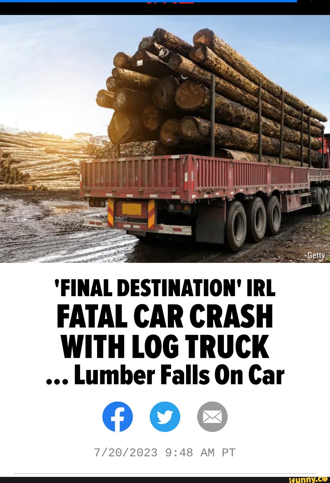 'FINAL DESTINATION' IRL FATAL CAR CRASH WITH LOG TRUCK Lumber Falls On ...