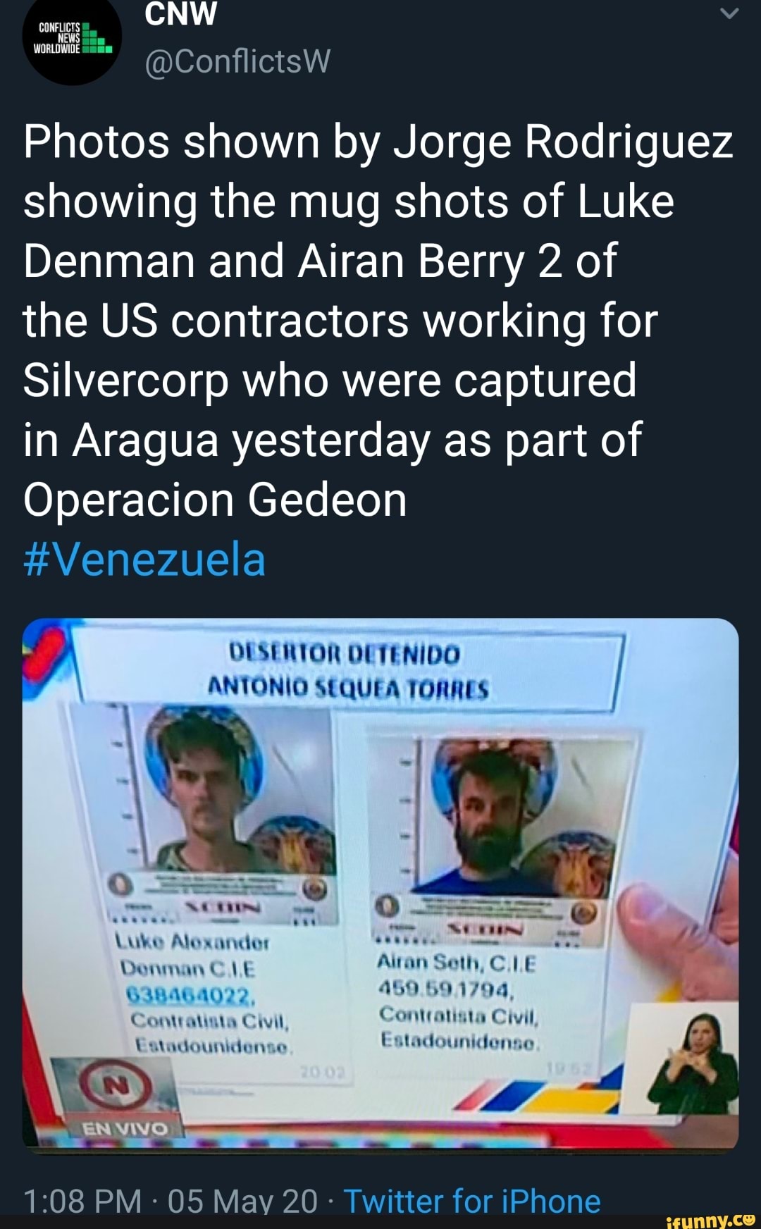 Photos shown by Jorge Rodriguez showing the mug shots of Luke Denman ...