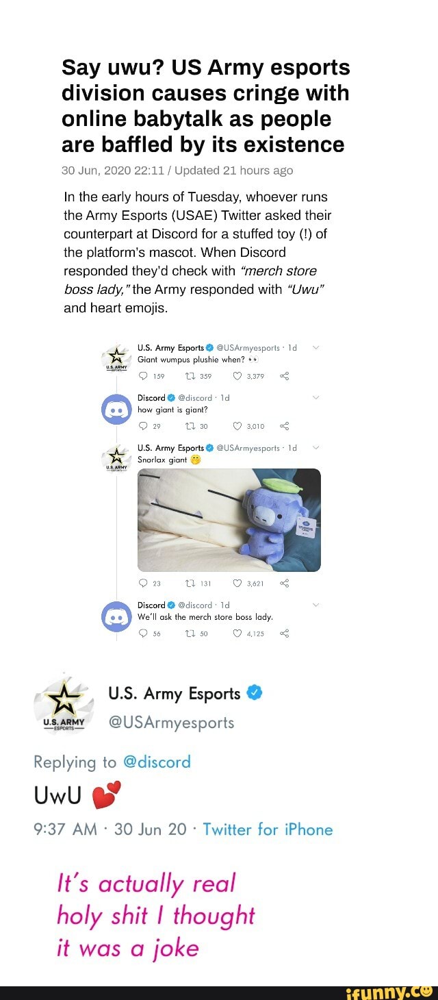 Say uwu? US Army esports division causes cringe with online babytalk as ...