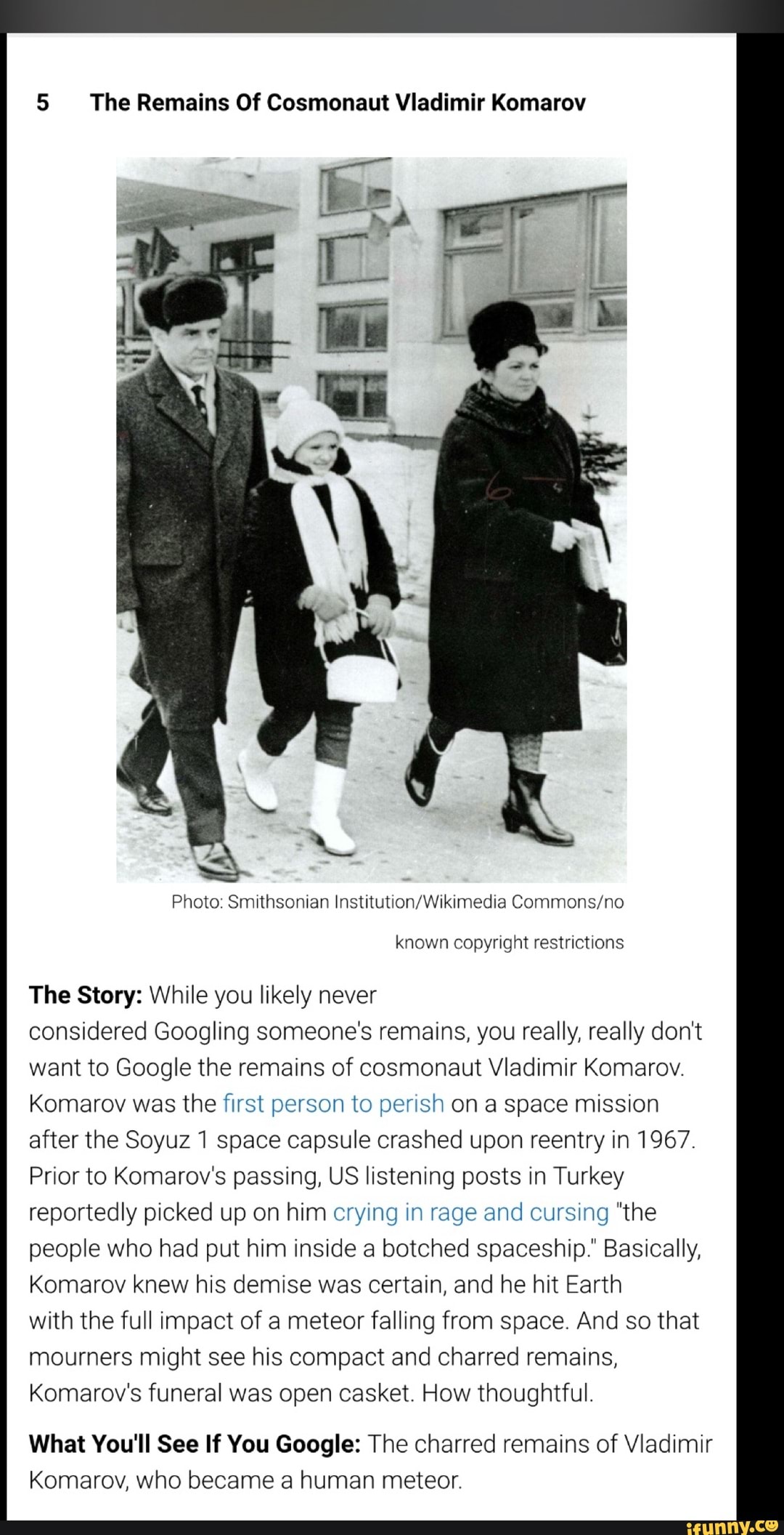 5 The Remains Of Cosmonaut Vladimir Komarov Photo: Smithsonian known ...